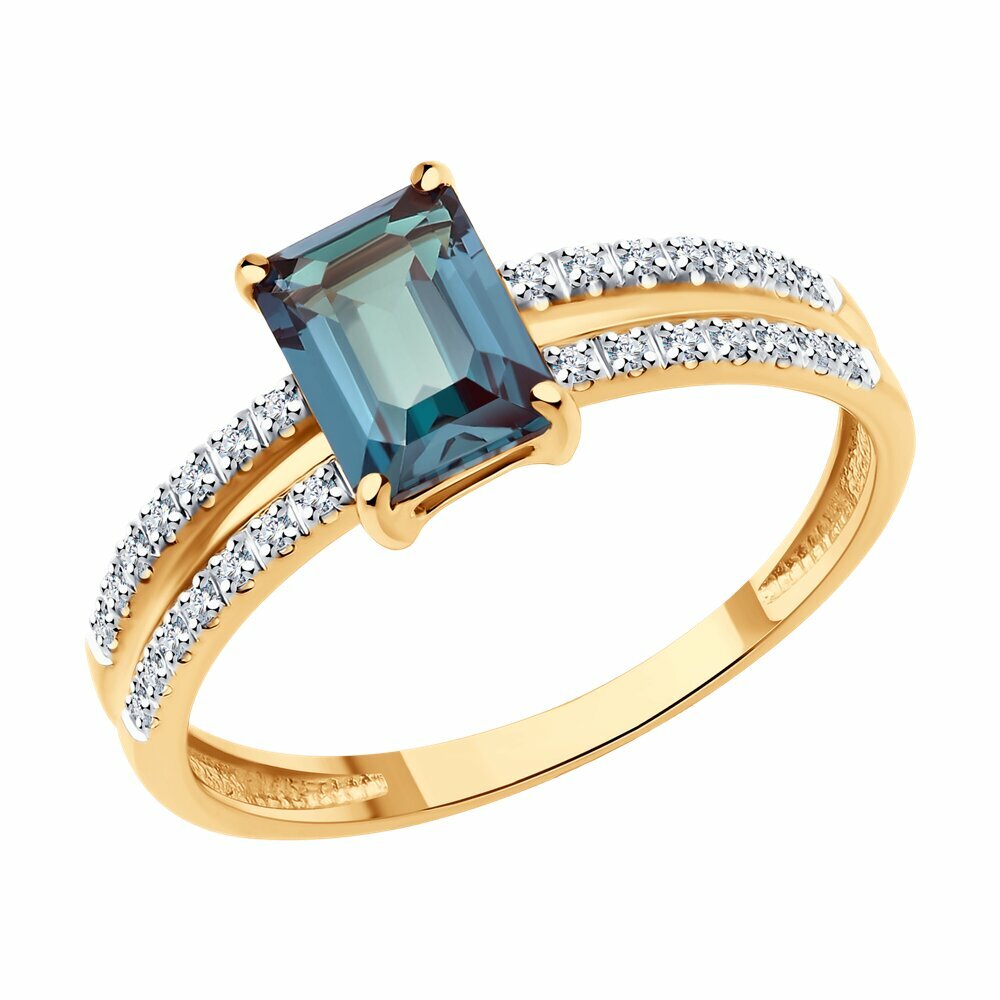 Кольцо, красное золото, 585 проба, александрит синтетический, бриллиант