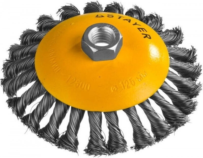 Щетка по металлу STAYER дисковая, диаметр 125 мм, диаметр посадочный 14 мм, угловые шлифмашины (35135-125)