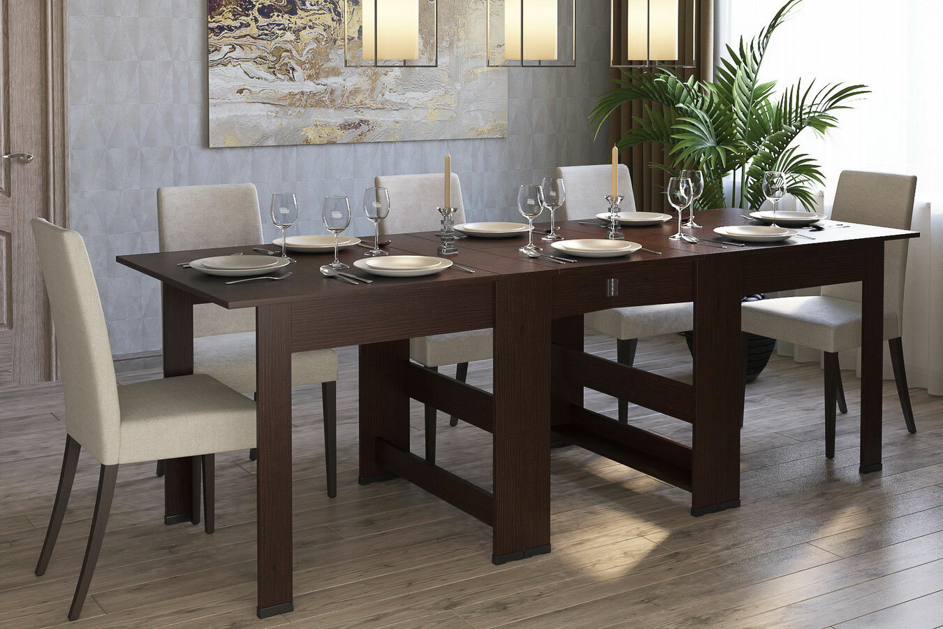 Стол-книжка 240 см с деревянными ножками и прямыми углами (цвет: венге)