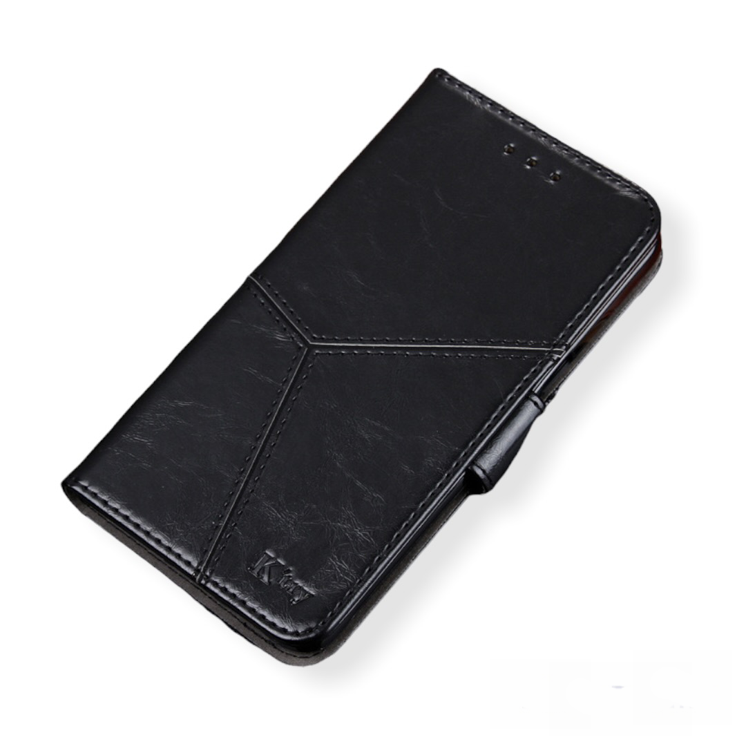 Чехол-книжка MyPads «Ktry Cucitura geometrica» для Realme GT Master Edition из качественной кожи прошитый по контуру с геометрическим швом цвет черный