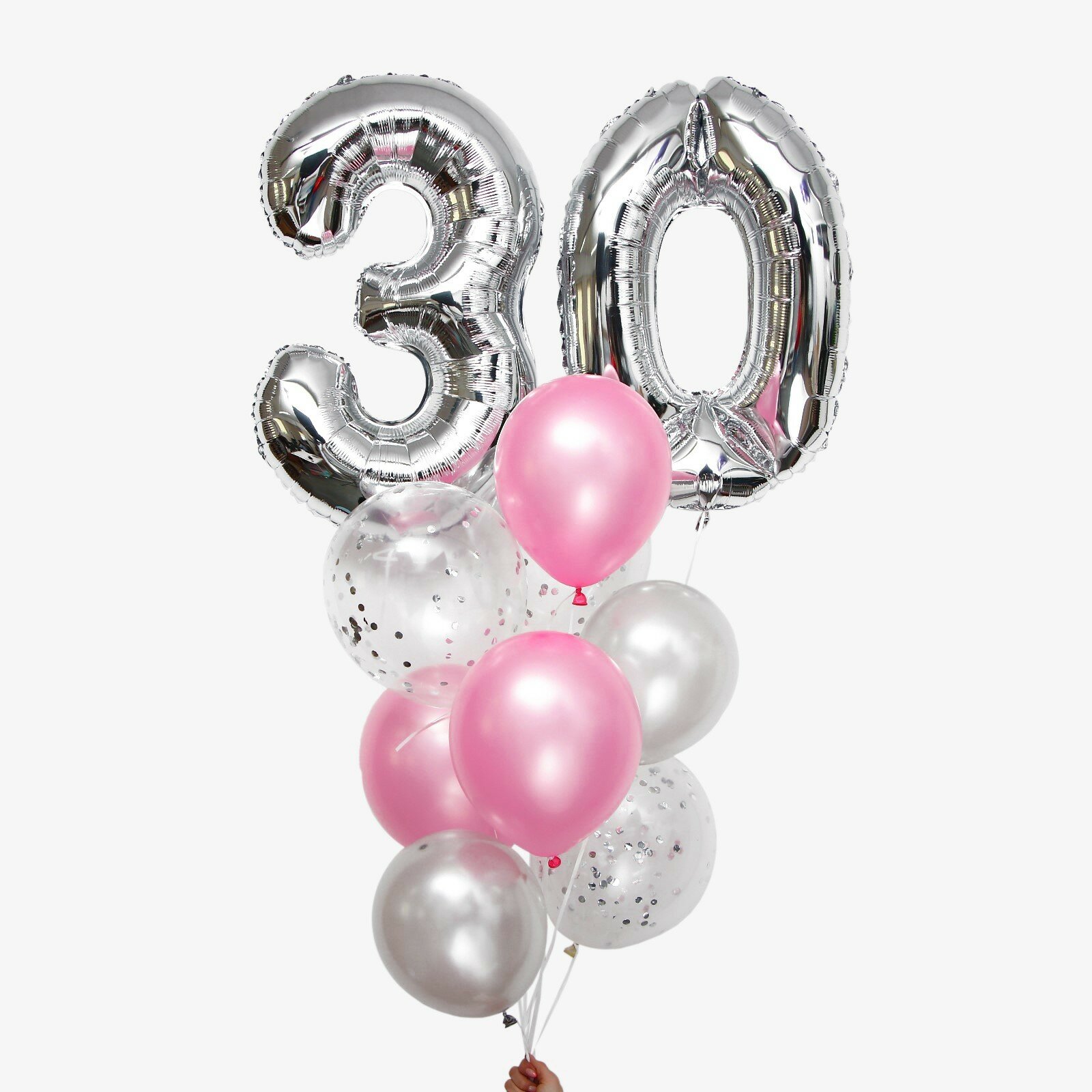 Фонтан из шаров «30 лет», латекс, фольга, цвет серебро, 11 шт, 3786681