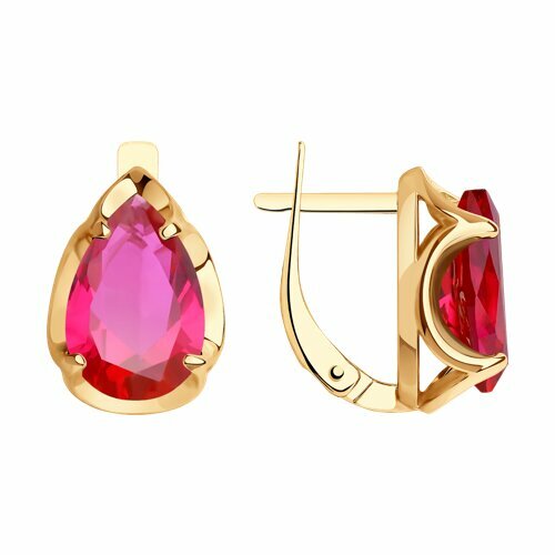Серьги красное золото, 585 проба, рубин синтетический