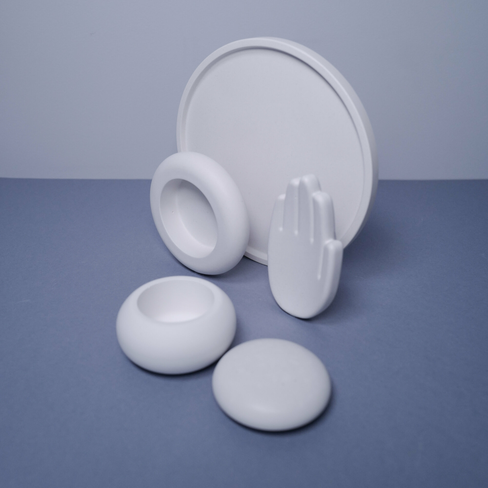 Набор подставок, подсвечников из гипса, ручная работа (светлый)