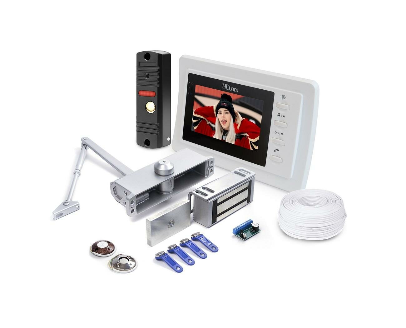 Комплект цветной домофон - электромагнитный замок: HDком W417NM (белый) и PowerLock-(400G) (O42754KO) - электромагнитный замок с домофоном