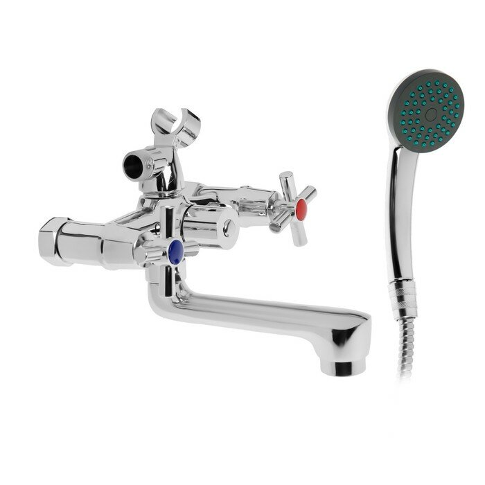 Уценка Смеситель для ванны ZEIN, короткий излив, кран-букса латунь 1/2", душевой набор, хром