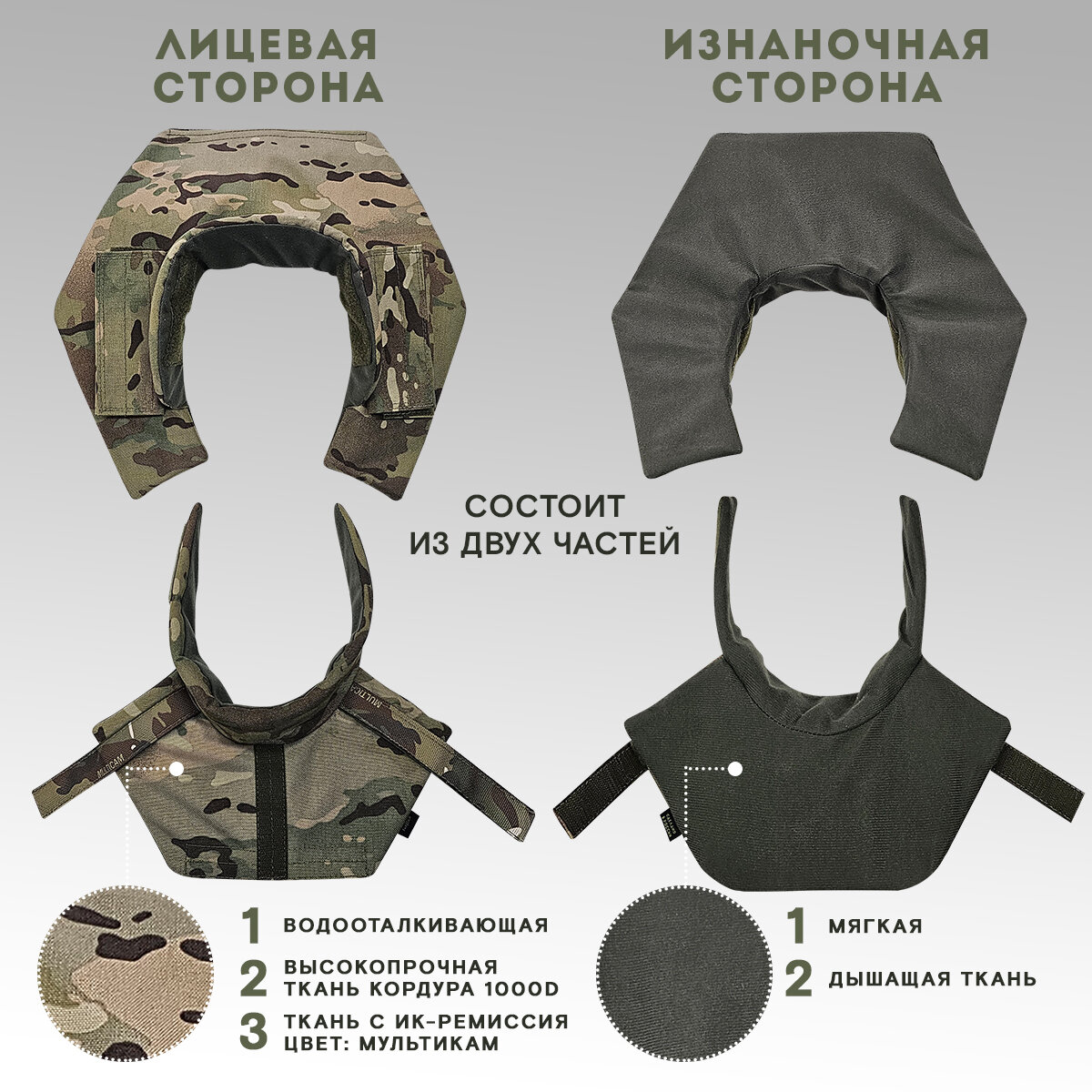 Защита шеи TAKTIKX/тактикс Бр2, С1, С2, размер универсальный, цвет мультикам