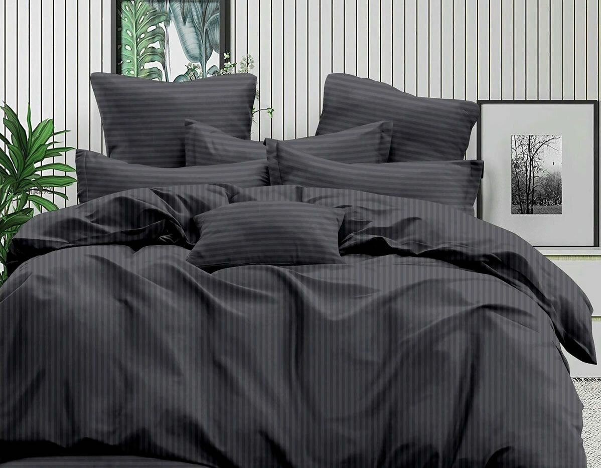 Пододеяльник из страйп-сатина 150 х 200 - М - 135 - Углерод 1х1