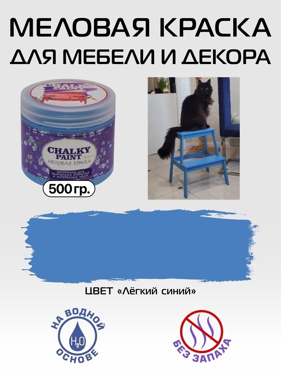 Краска меловая для мебели и декора Chalky Paint, на водной основе, легкий синий, 500 г