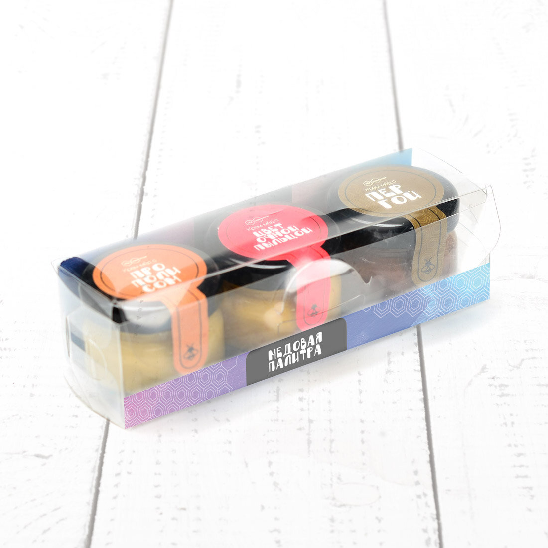 Подарочный набор "Медовая палитра" крем-мёд с прополисом, цветочной пыльцой, с пергой