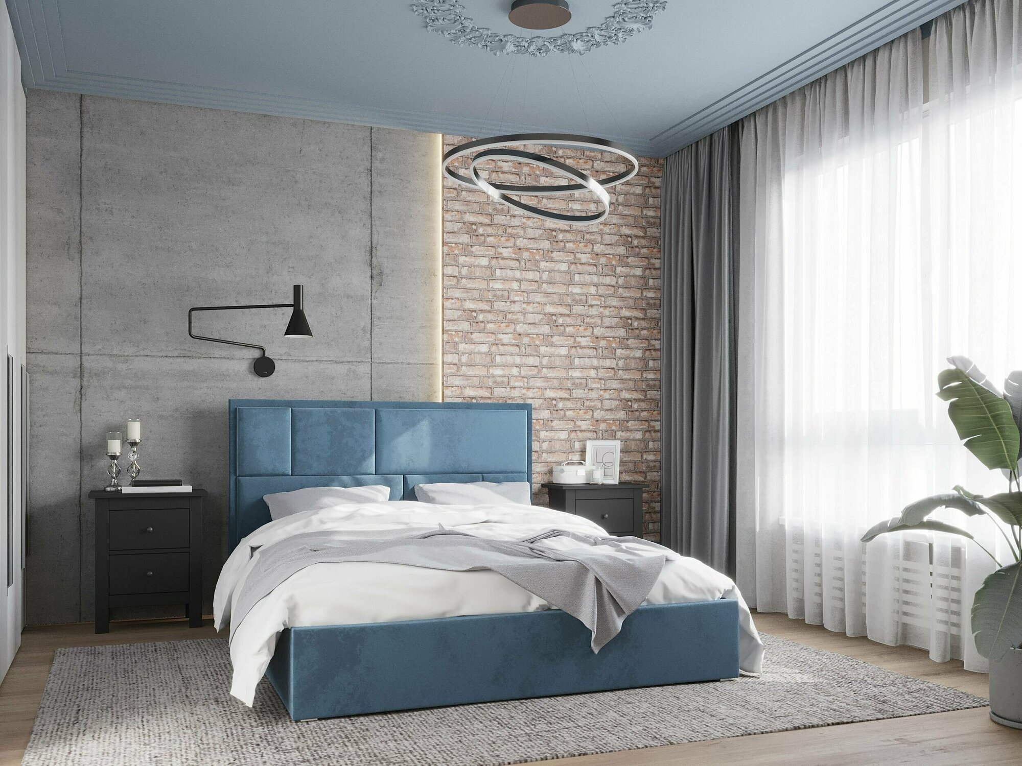 Кровать с подъемным механизмом, ящиком для хранения, Madison new, Синий велюр, (ШхД) 140х200