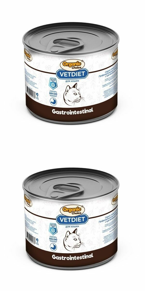 Organic Сhoice профилактическое питание для взрослых кошек VET Gastrointestinal с чувствительным пищеварением 240 г, 2 шт