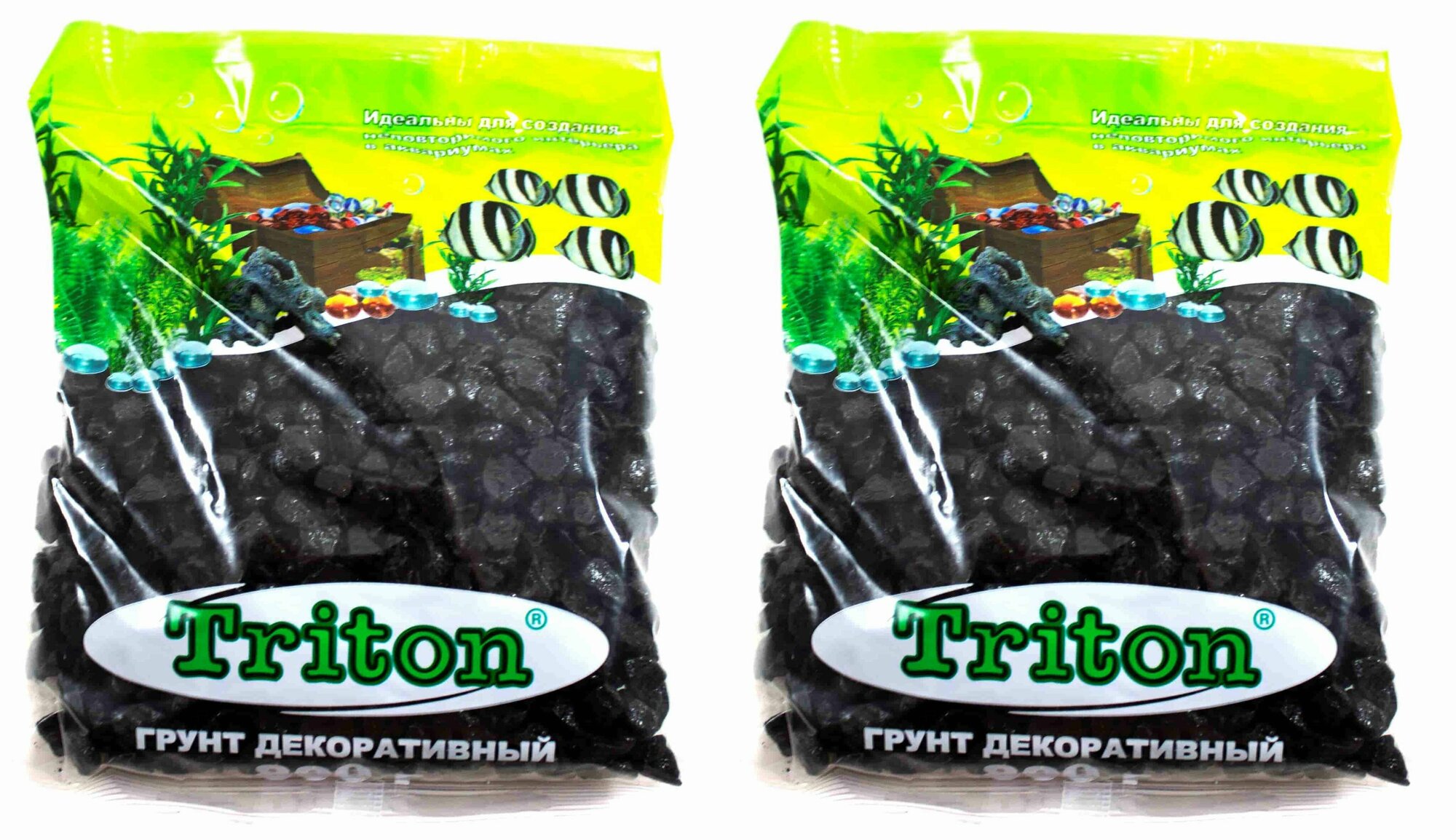 Triton Грунт для аквариума крупный, блестящий, черный, 800 гр, 2 уп