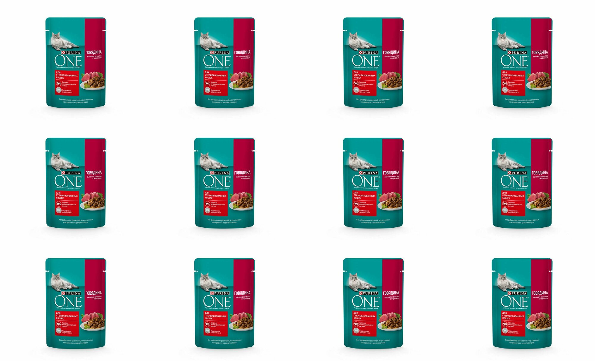 Purina One влажный корм для стерилизованных кошек с говядиной и морковью, 75 г, 12 шт