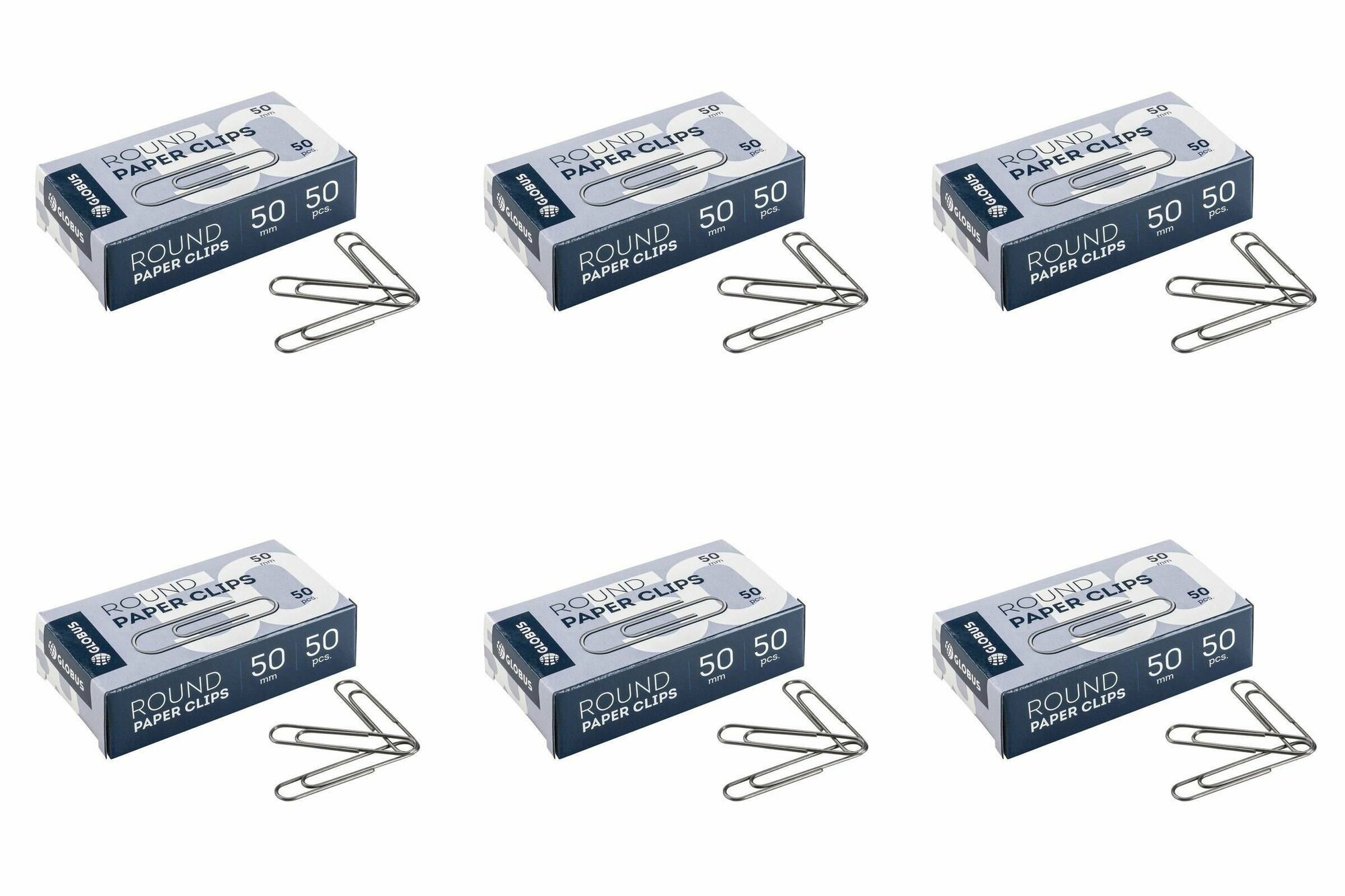Глобус Скрепки металлические 50 мм 50 шт, 6 уп
