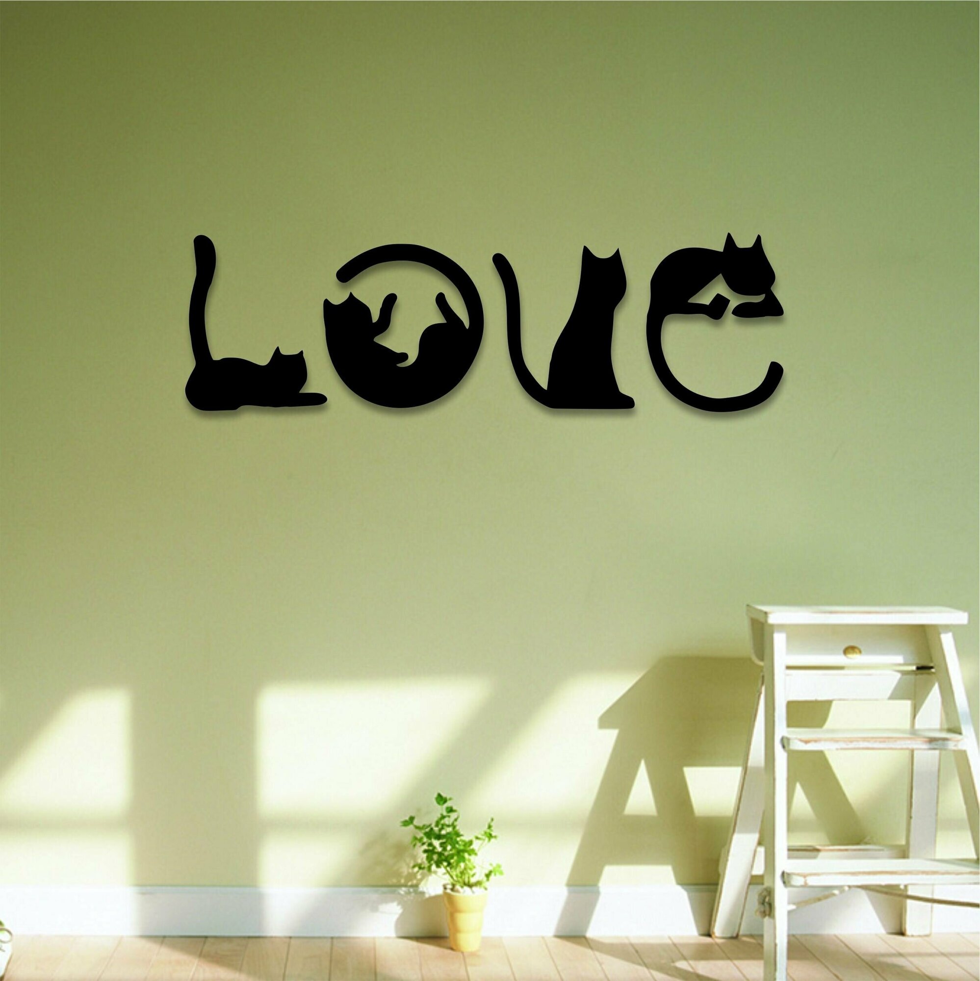 Панно настенное из дерева "Коты Love" 100х30м / декор для дома