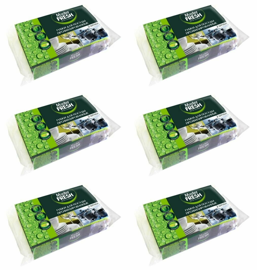 Master Fresh Губка для посуды профилированные 2 шт, 6 уп