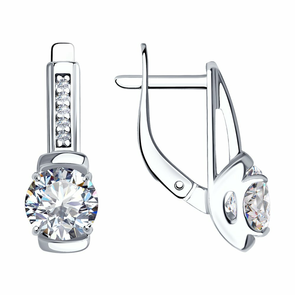 Серьги, серебро, 925 проба, родирование, фианит