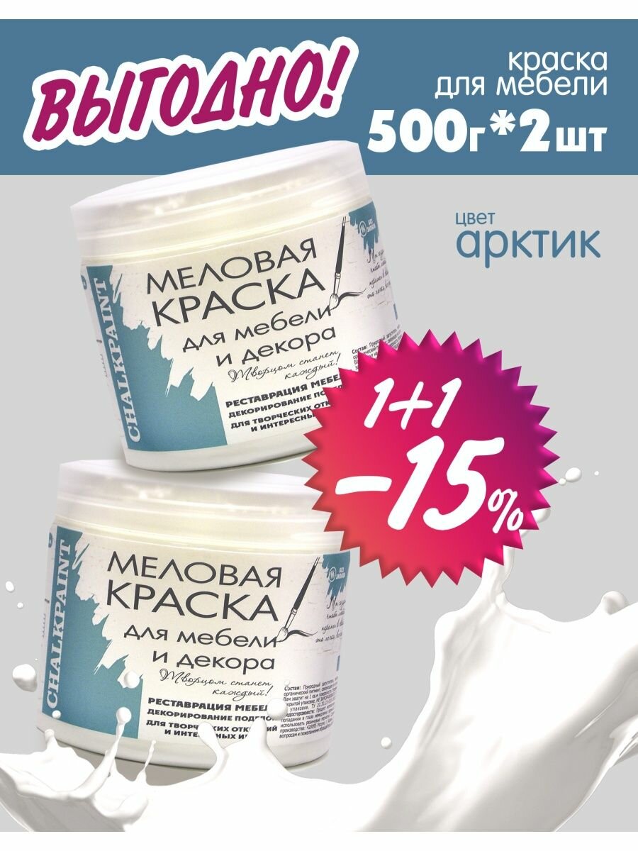 Краска меловая для мебели и декора Chalky Paint, арктик, 500 г, 2 шт