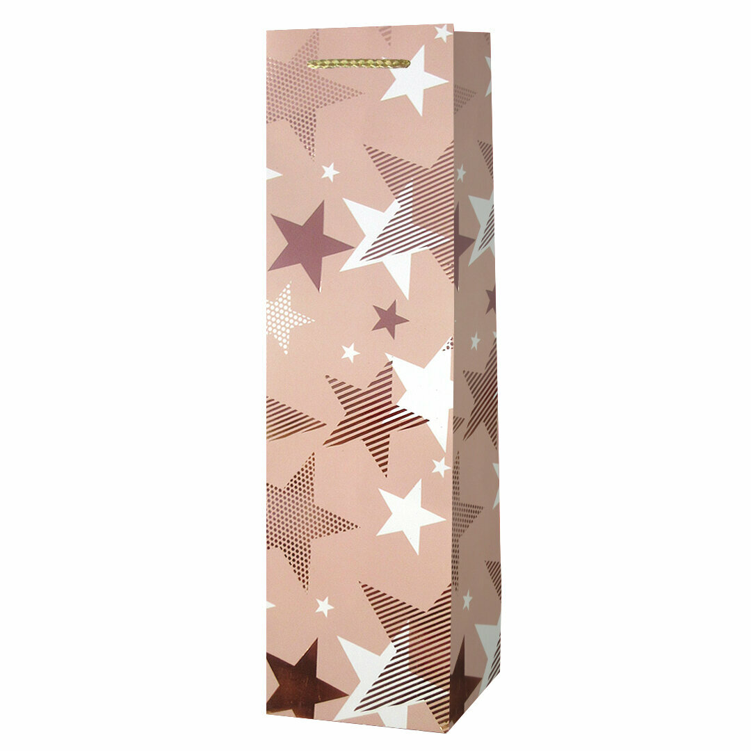 Пакет подарочный для вина, Мириады звезд, Розовый, Металлик,