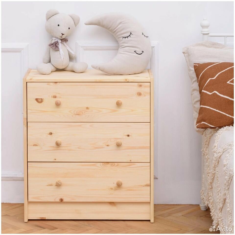 Комод раст, массив сосны, 3 ящика, бежевый цвет фурнитуры, универсальный, Россия