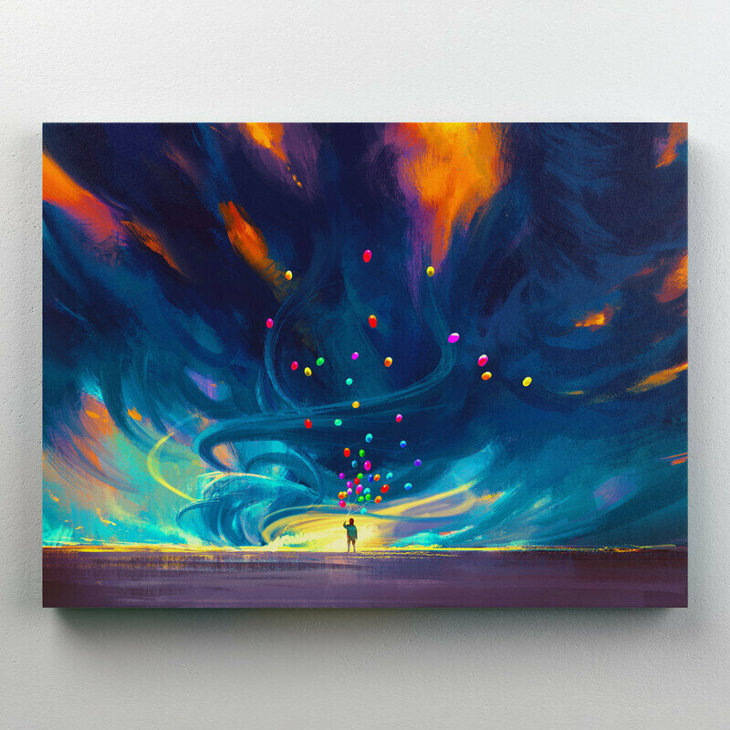 Интерьерная картина на холсте "Сказочные синие ветра и ребенок" размер 60x45 см