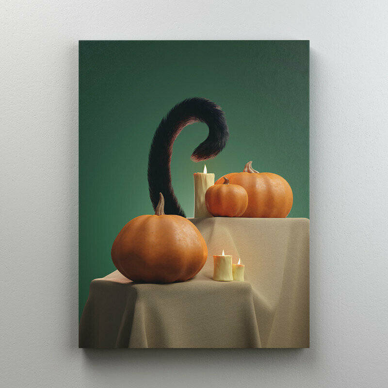 Интерьерная картина на холсте "Натюрморт - тыквы на столе", размер 30x40 см