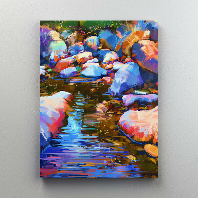 Интерьерная картина на холсте "Абстрактная живопись горная река" размер 22x30 см