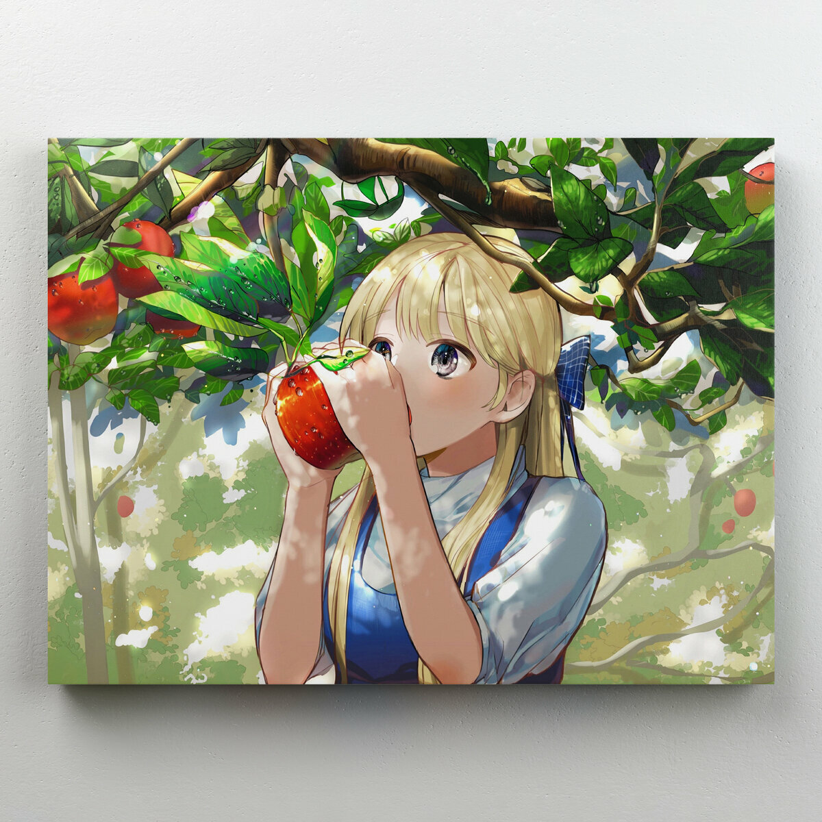 Интерьерная картина на холсте "Девочка в яблочном саду" аниме, 60x45 см