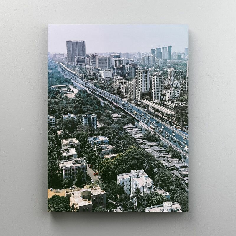 Интерьерная картина на холсте "Аэрофотосъемка городских зданий" размер 45x60 см