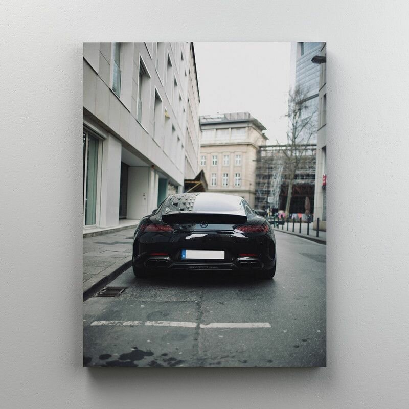 Интерьерная картина на холсте "Черный Mercedes-Benz AMG GT S - Спортивный автомобиль" размер 30x40 см