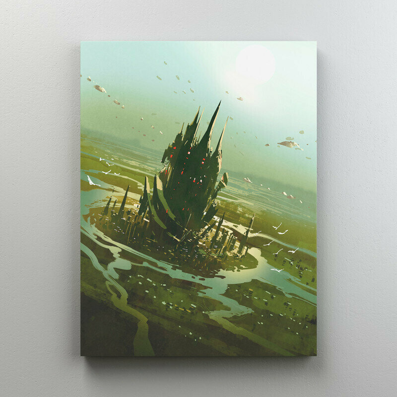 Интерьерная картина на холсте "Фантастический город - вид сверху" размер 22x30 см