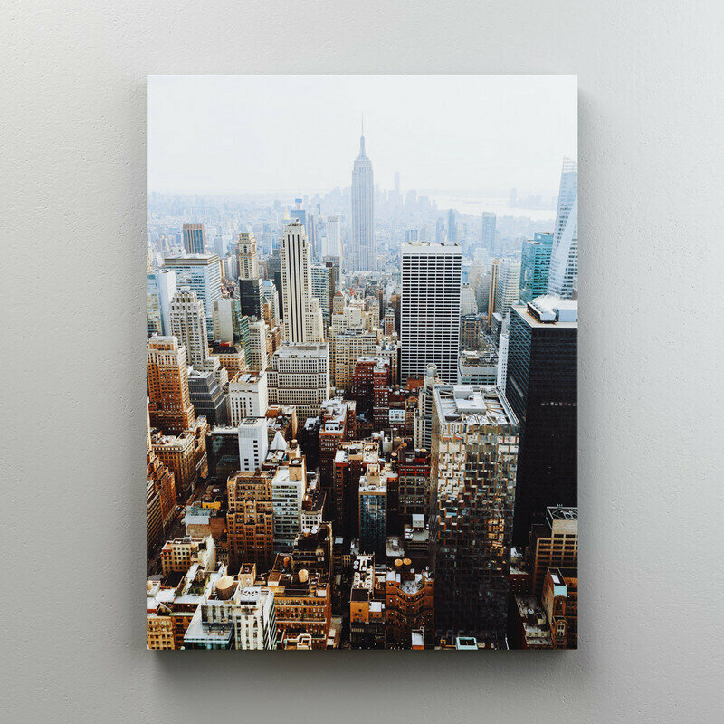 Интерьерная картина на холсте "Городской пейзаж - Взгляд сверху на Нью-Йорк", размер 30x40 см