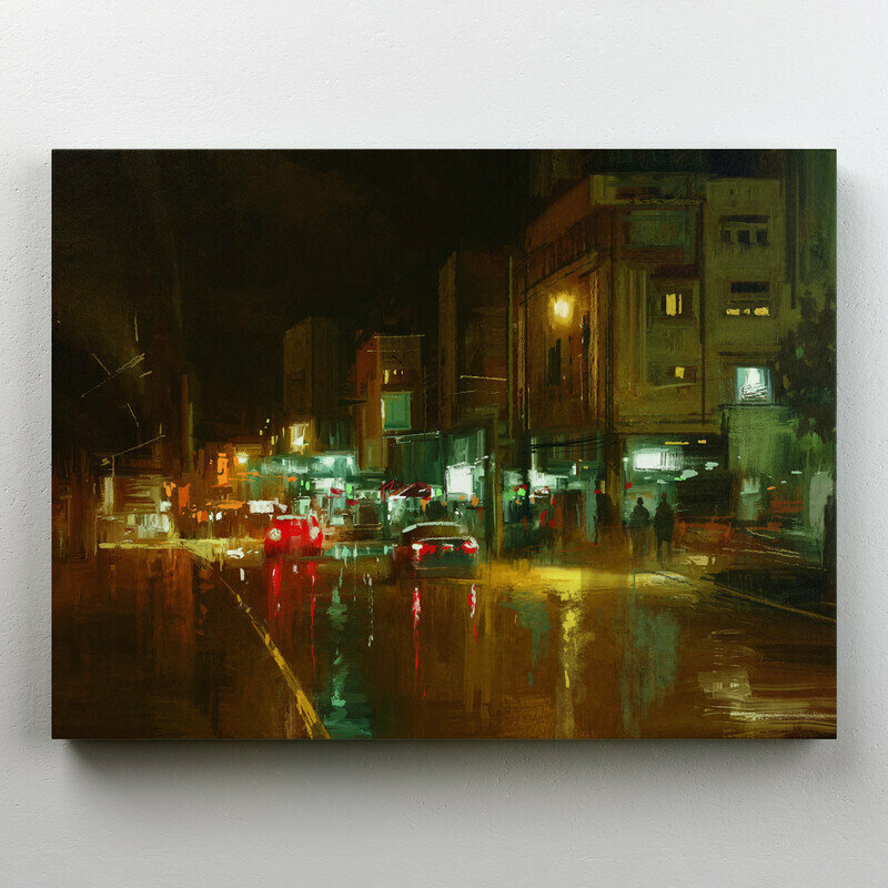 Интерьерная картина на холсте "Дождливый вечер в Нью Йорке" размер 30x22 см