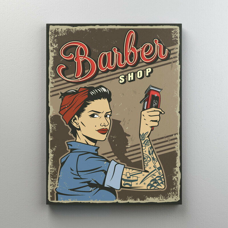 Интерьерная картина на холсте "Винтажный постер - девушка парикмахер" размер 45x60 см