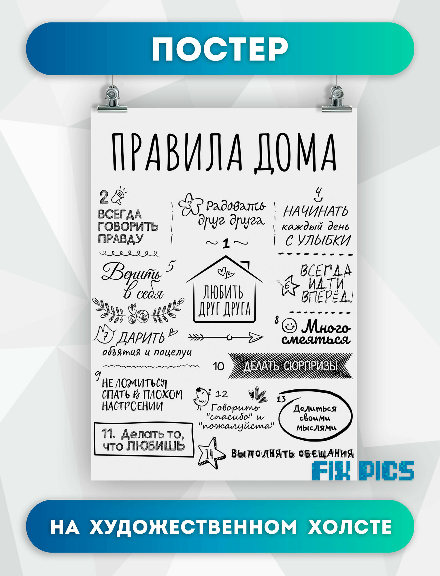 Постер на стену Правила дома, мамы, кухни, семьи 5 30х40 см