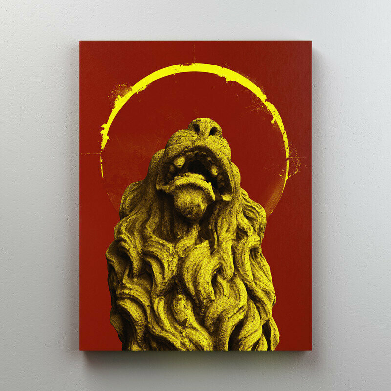 Интерьерная картина на холсте "Золотой лев на красном фоне", размер 45x60 см