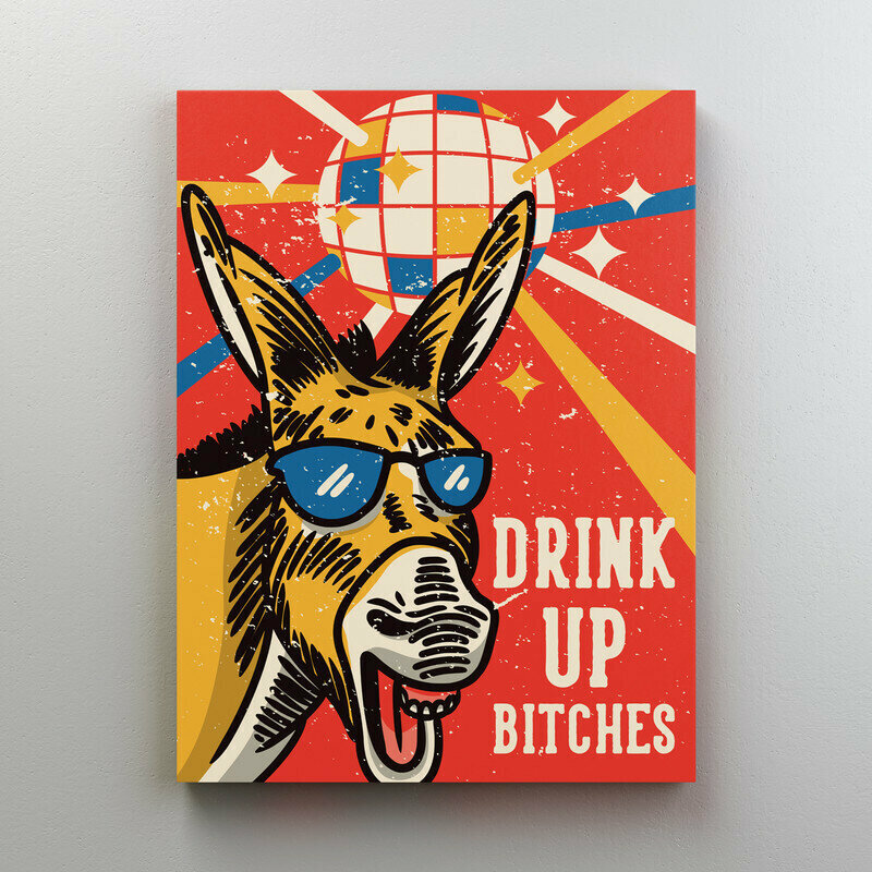 Интерьерная картина на холсте "Винтажный постер - Диско осел" размер 22x30 см