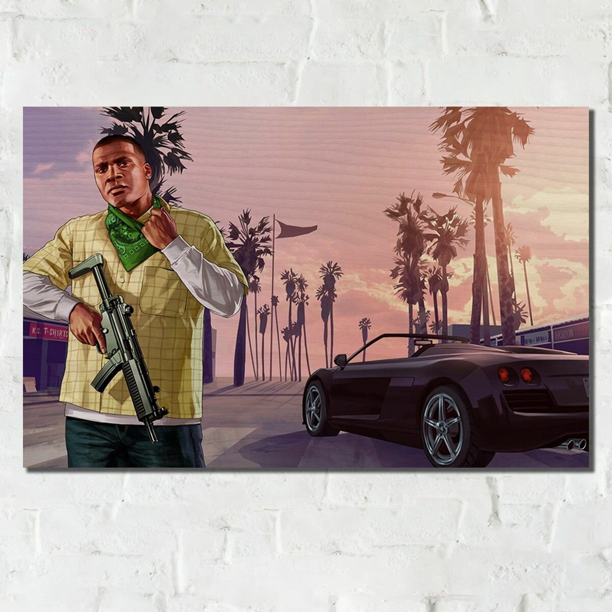 Картина интерьерная на дереве GTA 5 RockStar, Боевик, Трэвр, Майкл - 14360