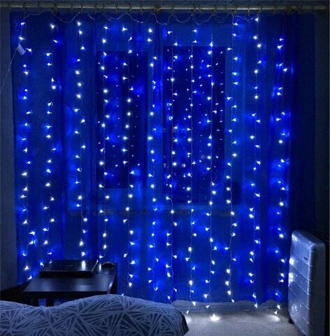 Новогодняя гирлянда-занавеска штора LED 1.5*1.5 м. (синий)
