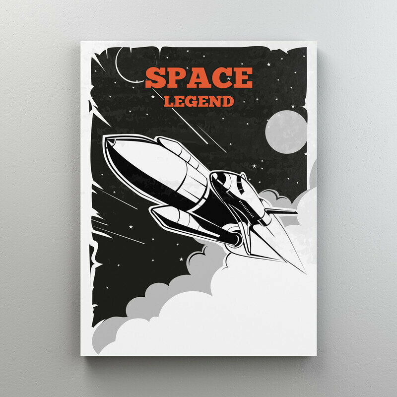 Интерьерная картина на холсте "Винтажный постер - Ракета - легенда космоса" размер 22x30 см