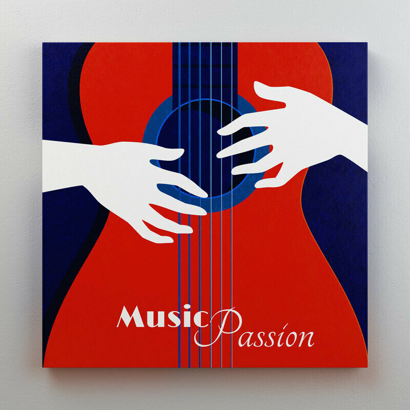 Интерьерная картина на холсте "Винтажный постер - акустическая гитара и руки" размер 60x60 см