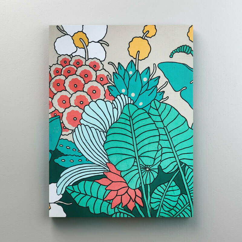 Интерьерная картина на холсте "Абстрактная живопись - листья", размер 30x40 см