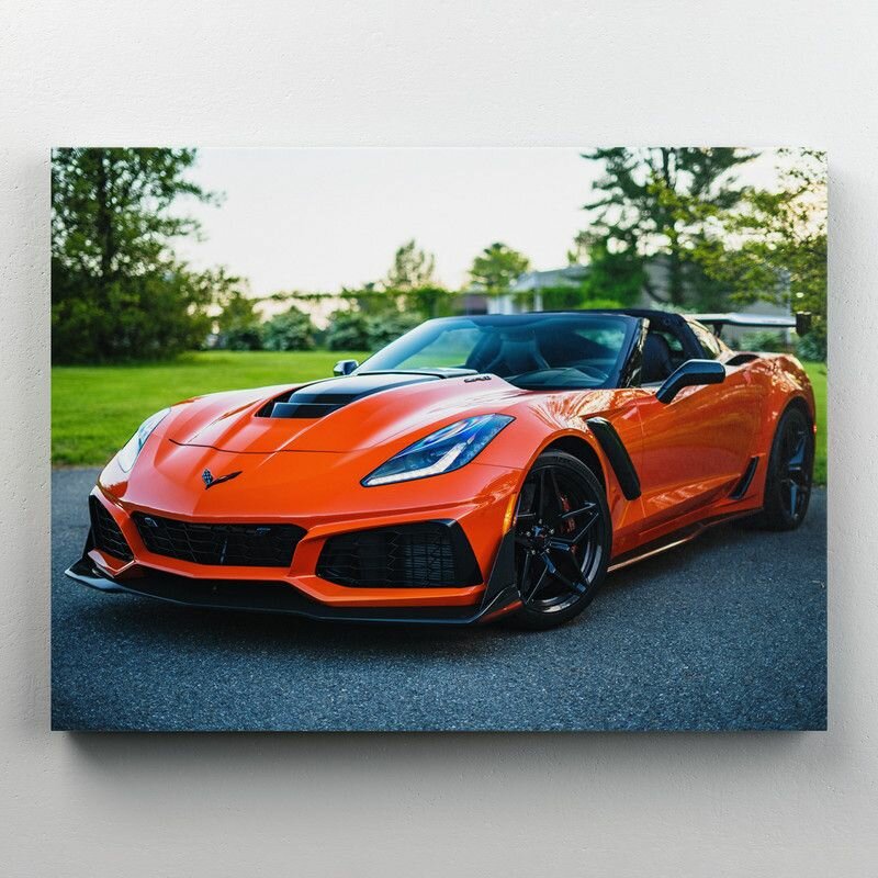 Интерьерная картина на холсте "Американский спорткар на природе - Chevrolet Corvette ZR1" размер 60x45 см