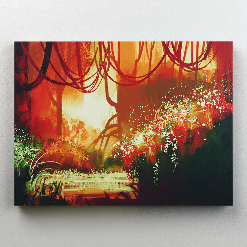 Интерьерная картина на холсте "Красный осенний лес" размер 30x22 см
