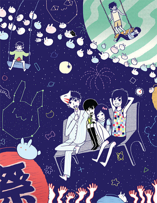 Плакат, постер OMORI омори. Персонажи, Обри, Кел, Хиро. Антураж для геймеров на холсте, размер 42х60см