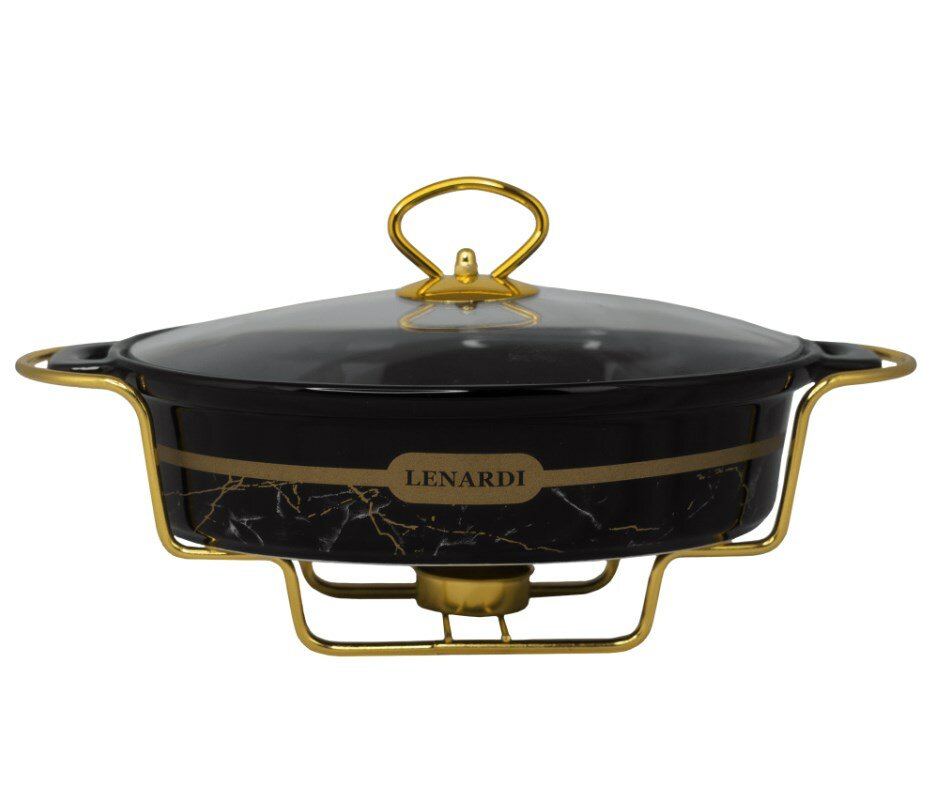 Овальный сервировочный мармит 28см с крышкой на подставке 133-358 118-133-358