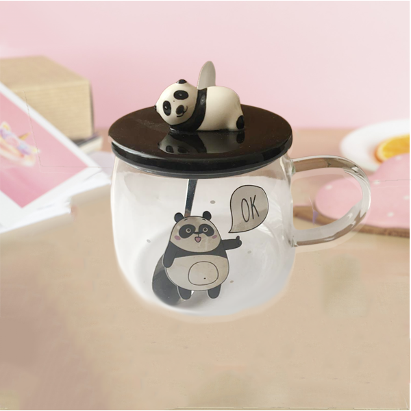 Кружка Панда с керамической крышкой и ложкой