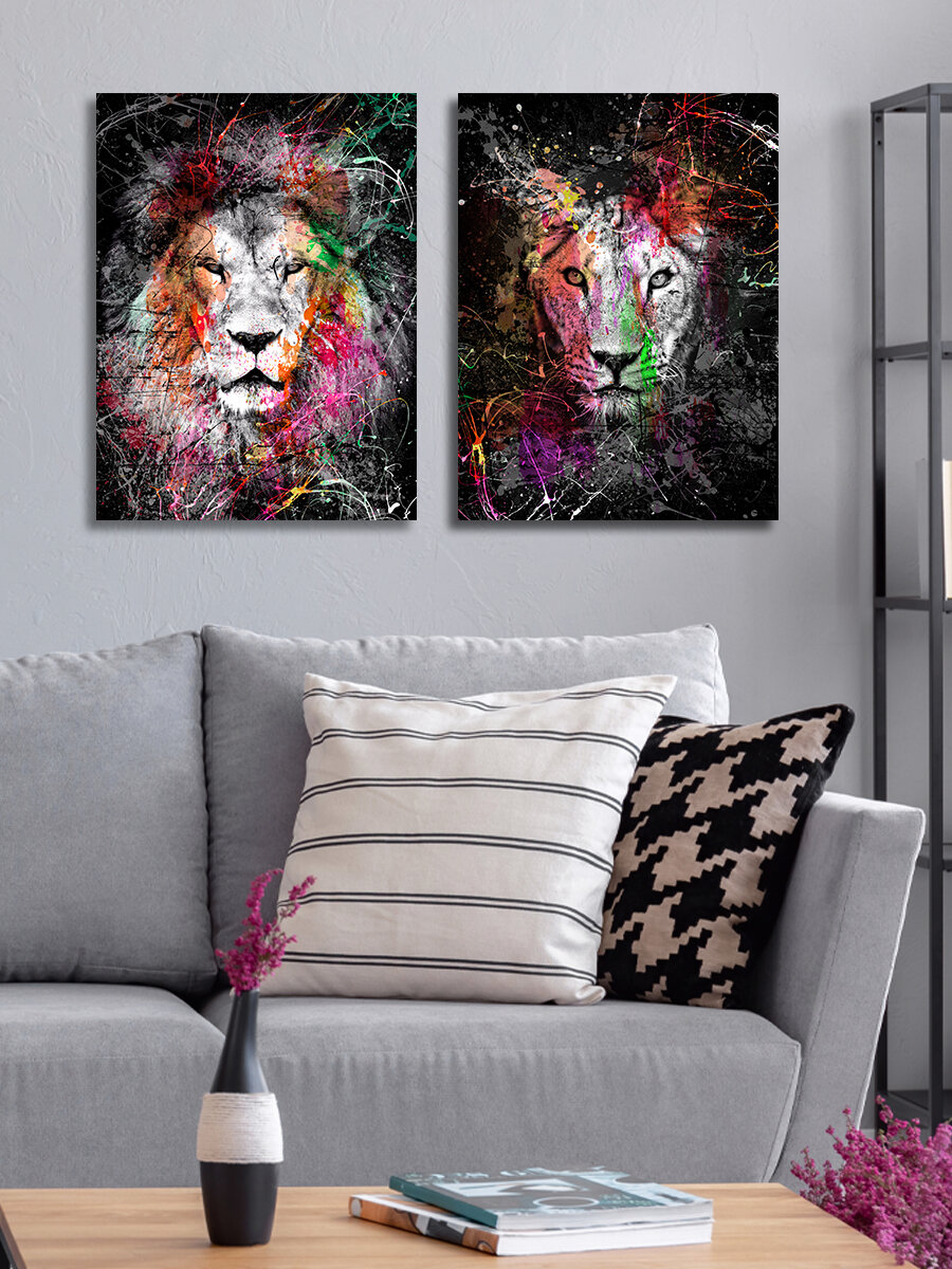 Комплект картин на холсте LOFTime 2шт 30Х40 ЛЕВ И львица граффити 2 К-454-3040