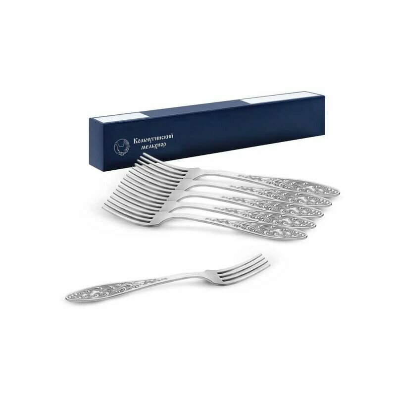 Кольчугинский мельхиор Набор столовых вилок "Морозко" посеребрение с чернением 6 пр. (КМ8450606)