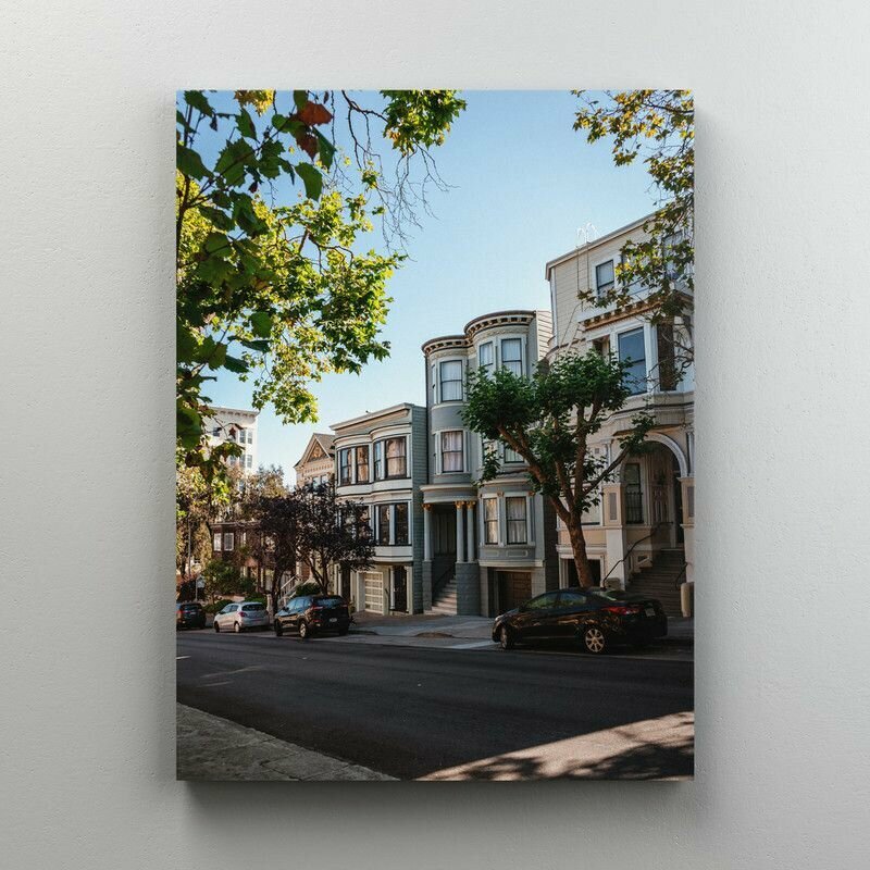 Интерьерная картина на холсте "Жилой район с элегантными домами в солнечный день" размер 22x30 см